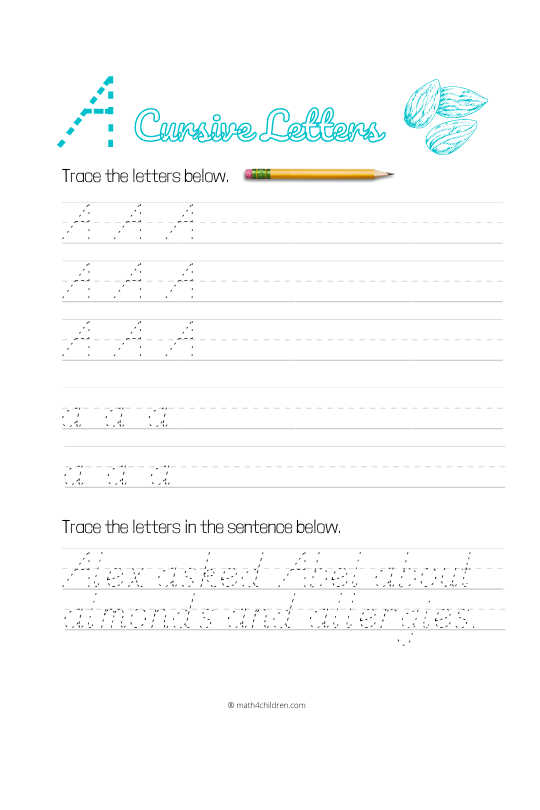 Cursive A Worksheet Cursive Capital And Small Letter A