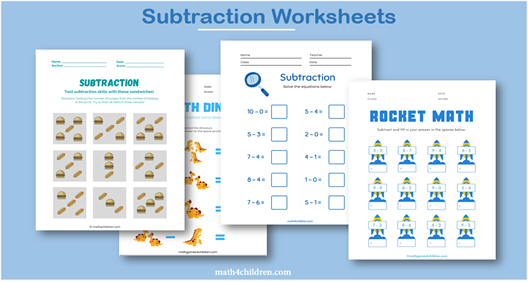Subtraction worksheets for kindergarten